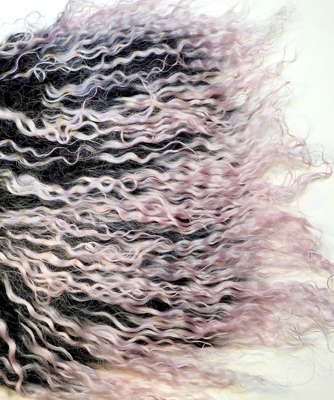 Tibetan Lamb Mohair Black With Pale Pink Tips 6 X 4-1/2 OOAK Mongolian ...