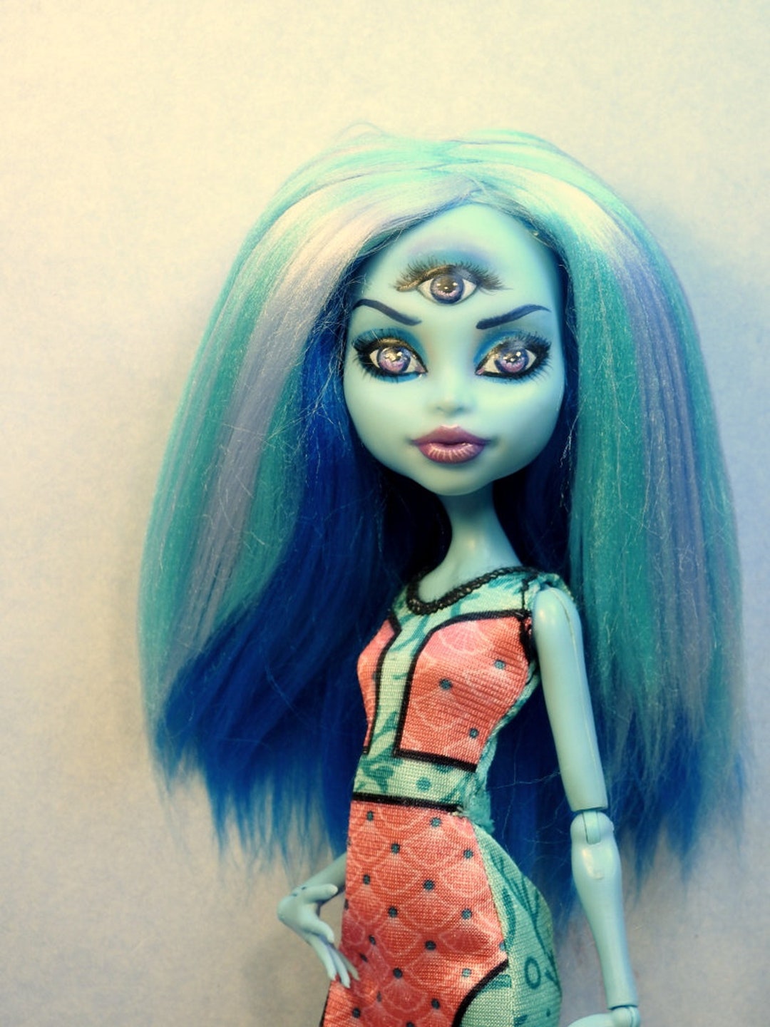 Monster Doll Wig Fashion Turquoise Aqua Mint OOAK Custom Size 5 Natural ...