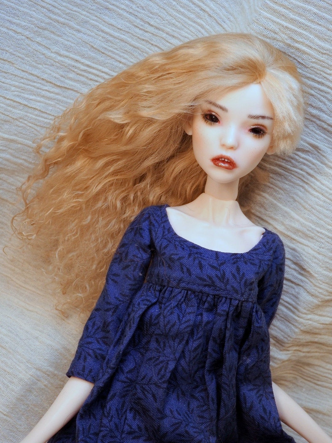 Blond Mohair BJD Wig: Asymmetrical Pixie Cut, Popovy Doll (12cm/4.72 ...