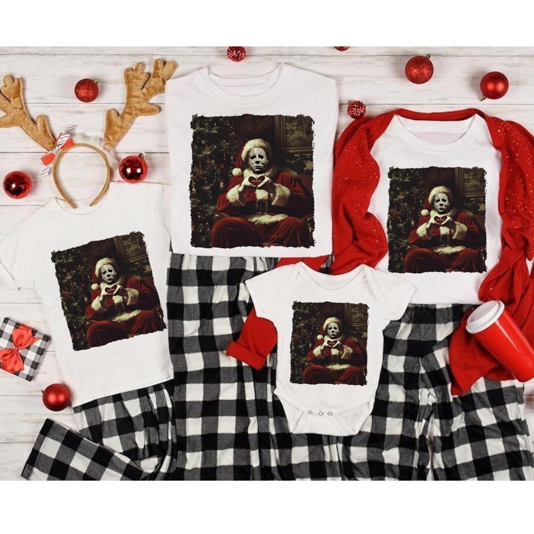 Santa Michael Myers Heart Hands Shirt, Family Christmas Shirt, Horror ...