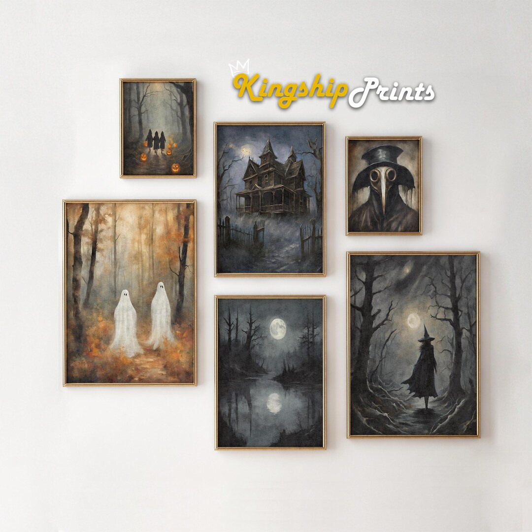 Spooky Gallery Wall Prints | Portrait Wall Art | Set of 6 Prints ...