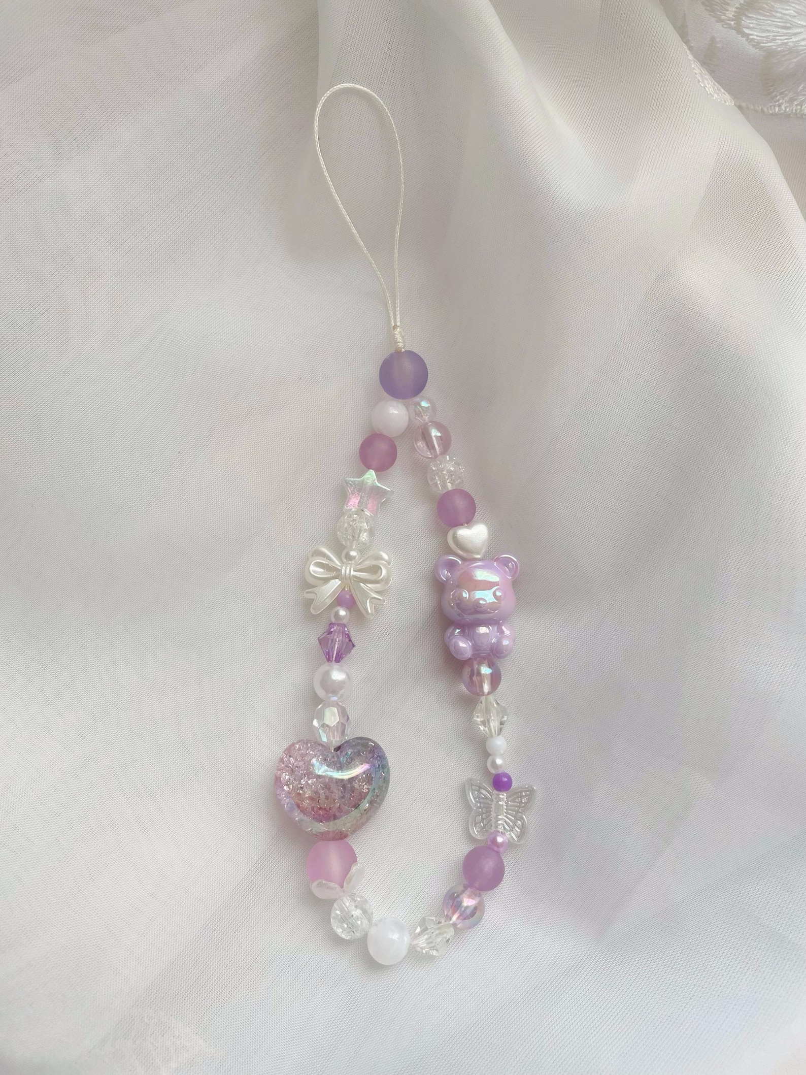 Kawaii Iridescent Heart Phone Strap: Bear, Sakura, Ribbon Charm - Etsy