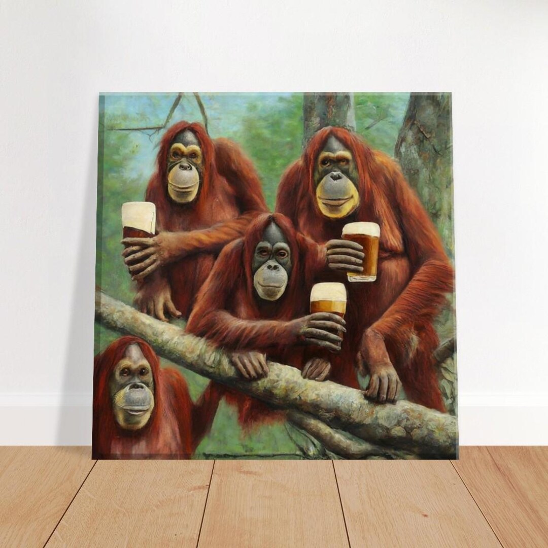 Taking a Break. Monkeys Drinking Pints of Larger. 20x20 Cm | Print Art ...