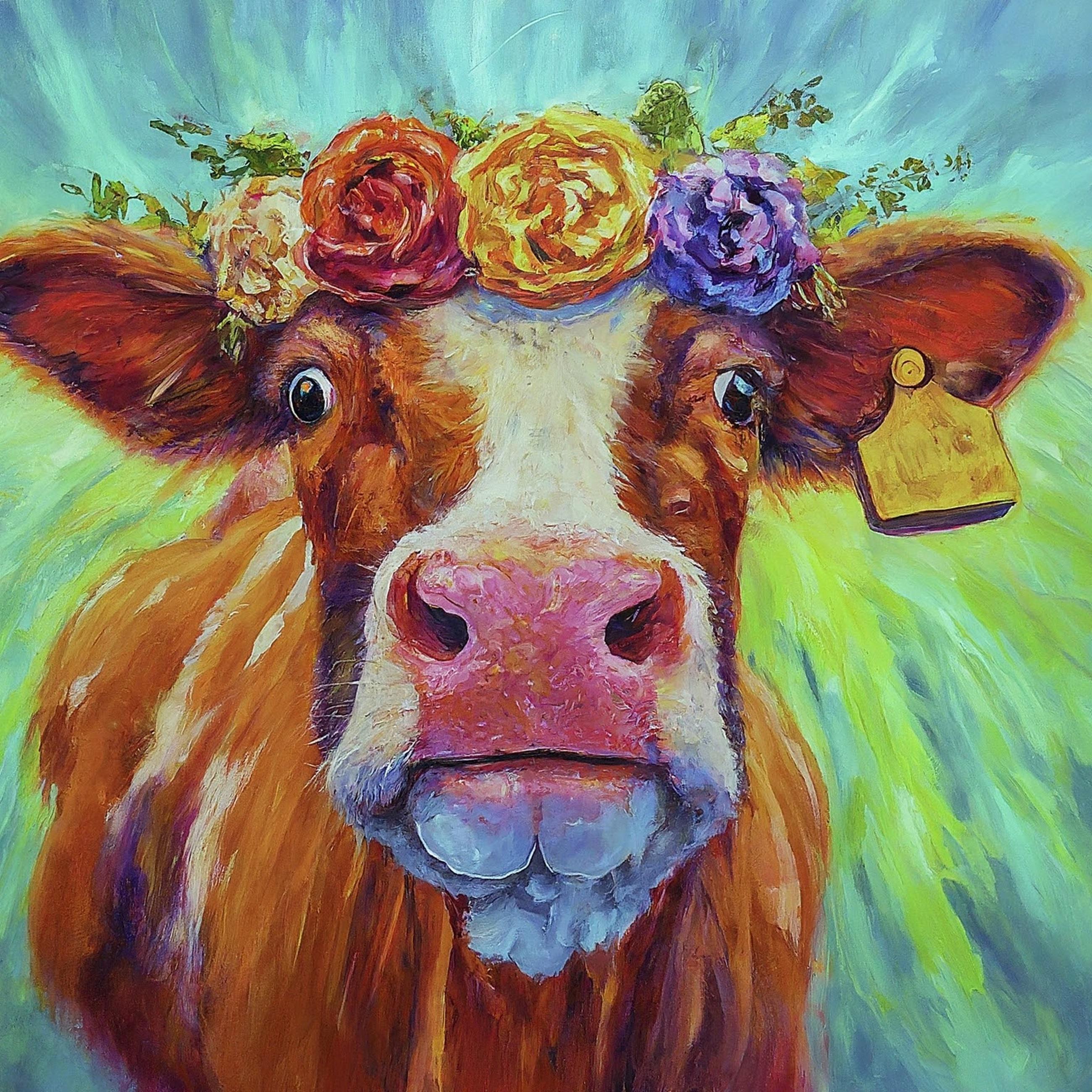 Cow With Vibrant Flower Crown - Etsy