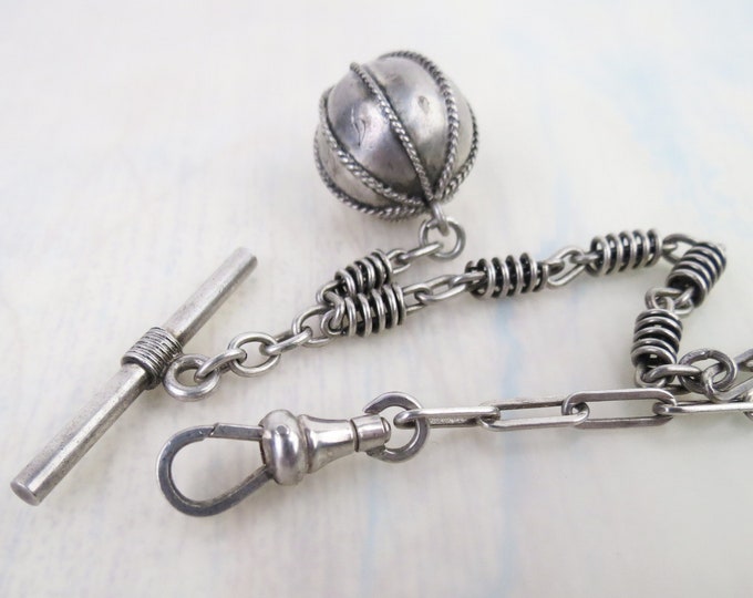 Antique 1930s Sterling Silver Spiral 10 Inch Pocket Watch Chain W ...