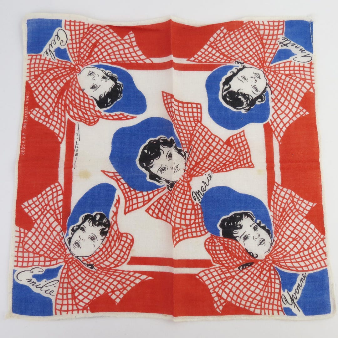 1930s Dionne Quintuplets Quints Red White Blue Cotton Handkerchief - a ...