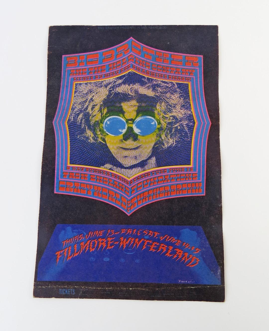 1968 Vintage Big Brother Fillmore Winterland Handbill - Art by Robert ...