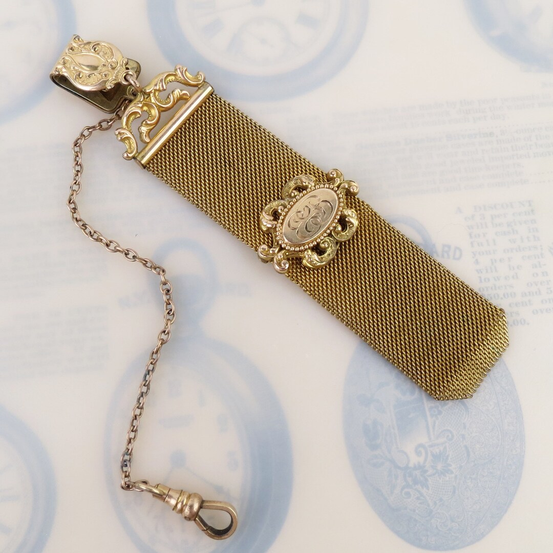 Antique 1903 Patent Date Gold Filled Vest Clip Pocket Watch Mesh Chain ...