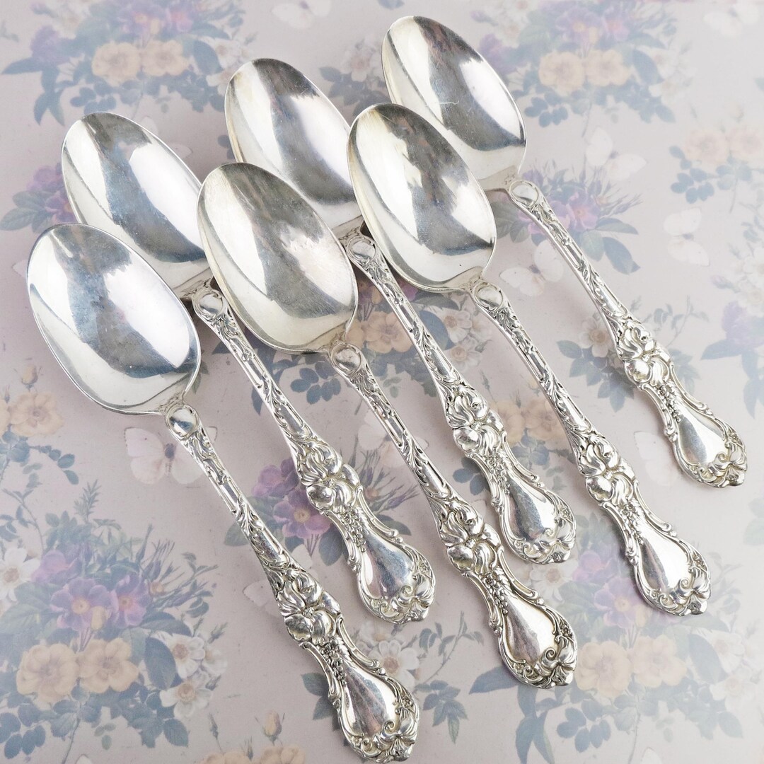 Set of Six Vintage Silverplate Art Nouveau Floral Place Table Spoons ...