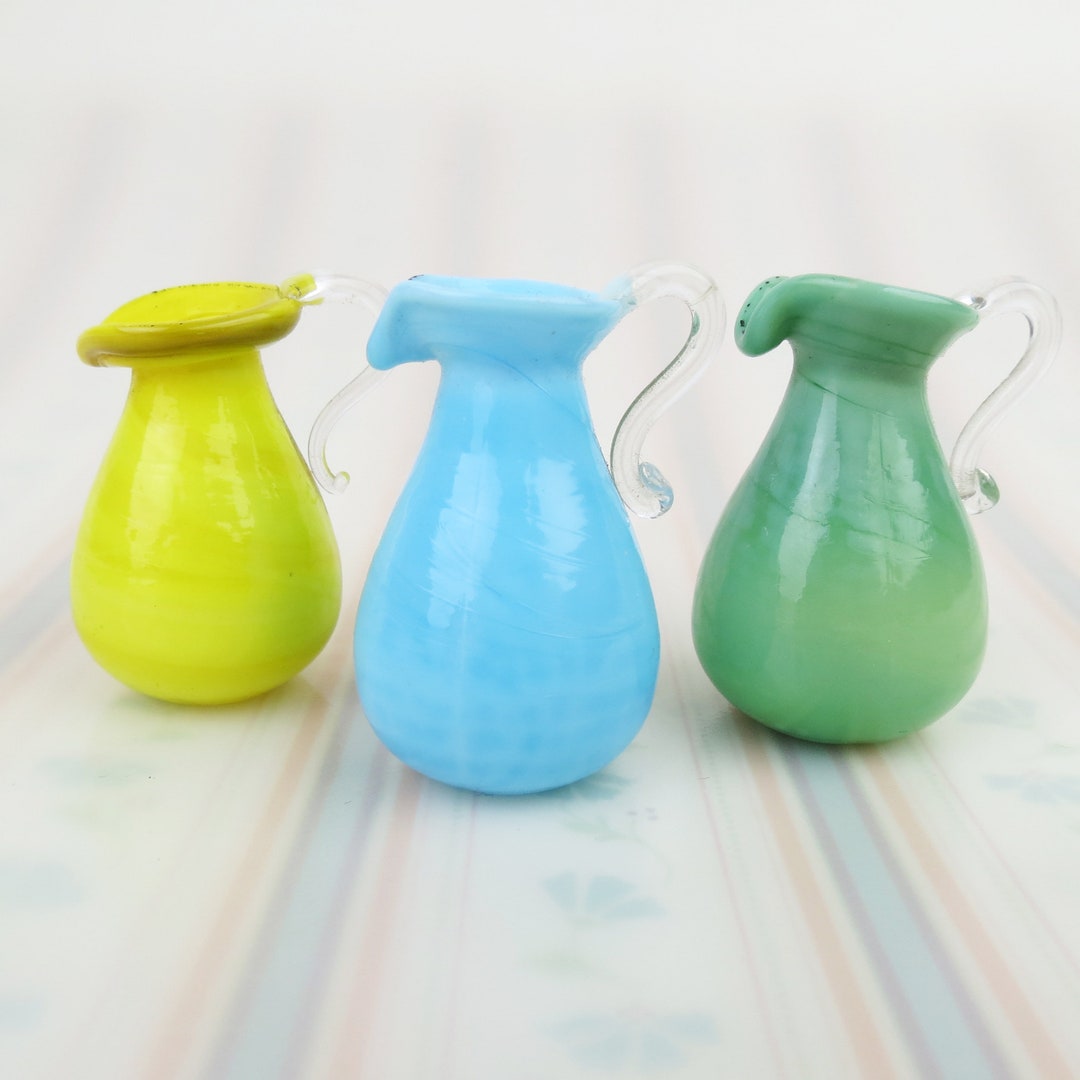 Three Vintage Miniature Handblown Glass Pitchers for Dollhouse or Tiny ...