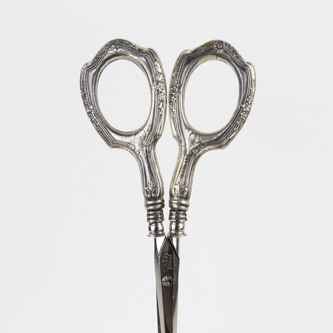 Antique 1900s Sterling Sewing Scissors With Floral Design and German W ...