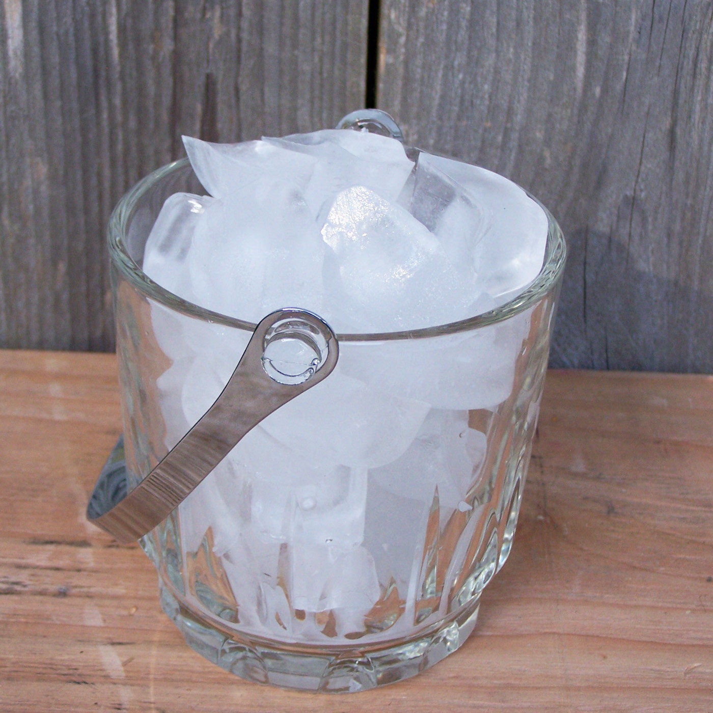 Vintage Glass Ice Bucket With Metal Handle Etsy