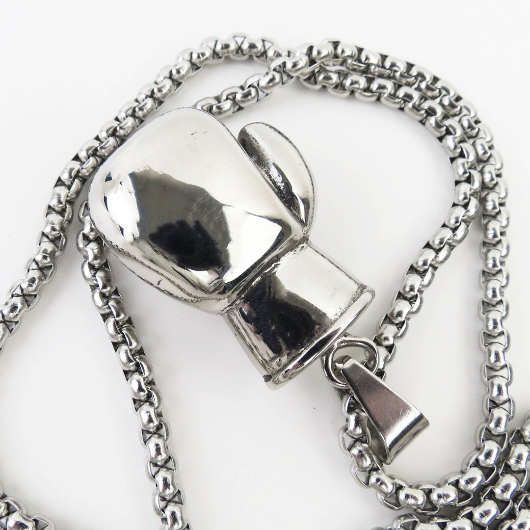 Heavy Stainless Steel Silver Boxing Glove Pendant on Long 27 Inch Chain ...