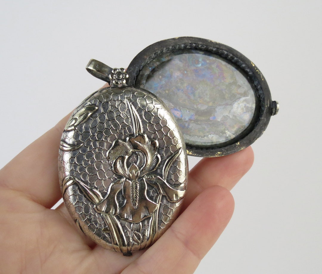 Vintage Iris Slide Open Locket Pendant With Beveled Glass - Etsy