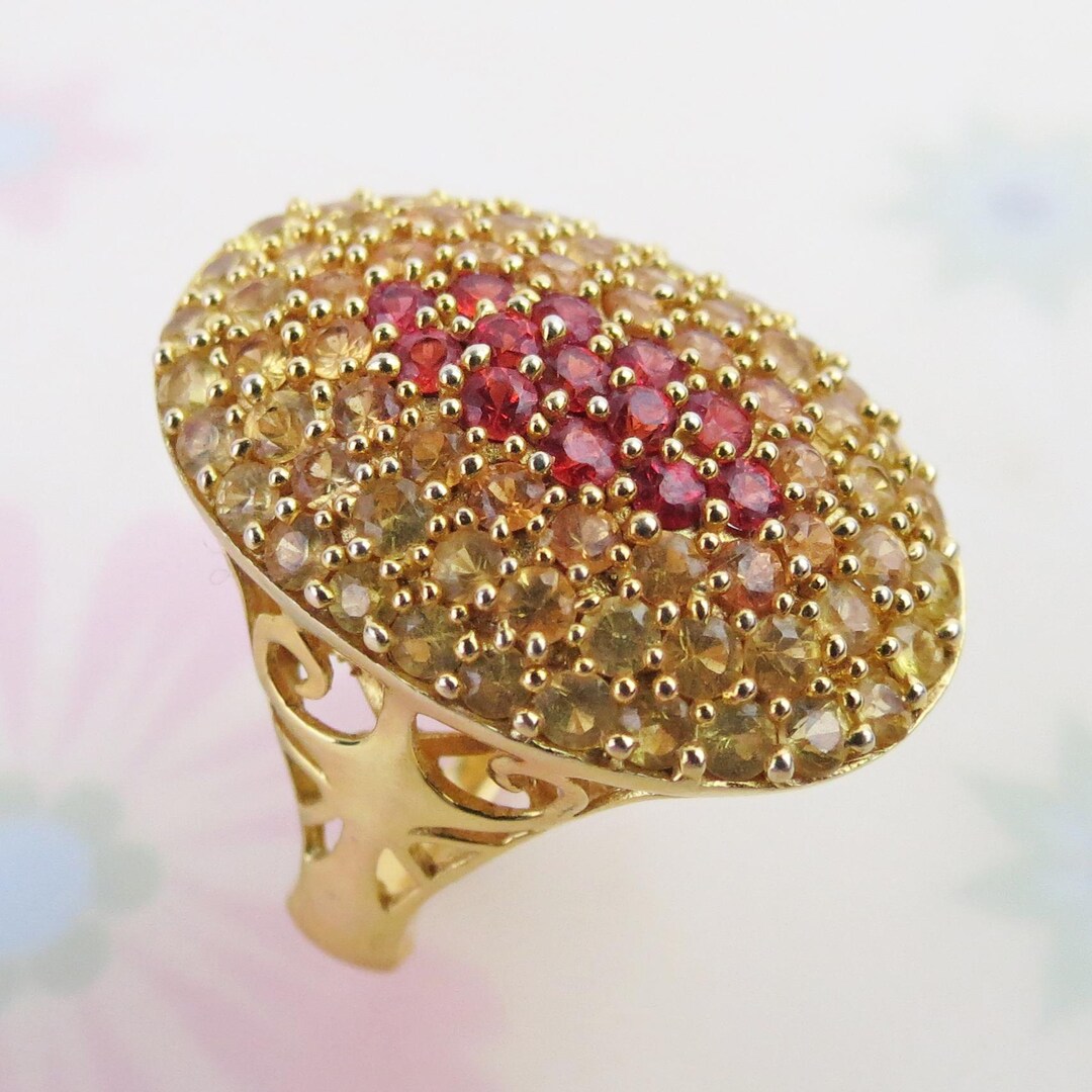 Red & Yellow Spinel Gemstone Pave Setting Gold Over Sterling Silver ...