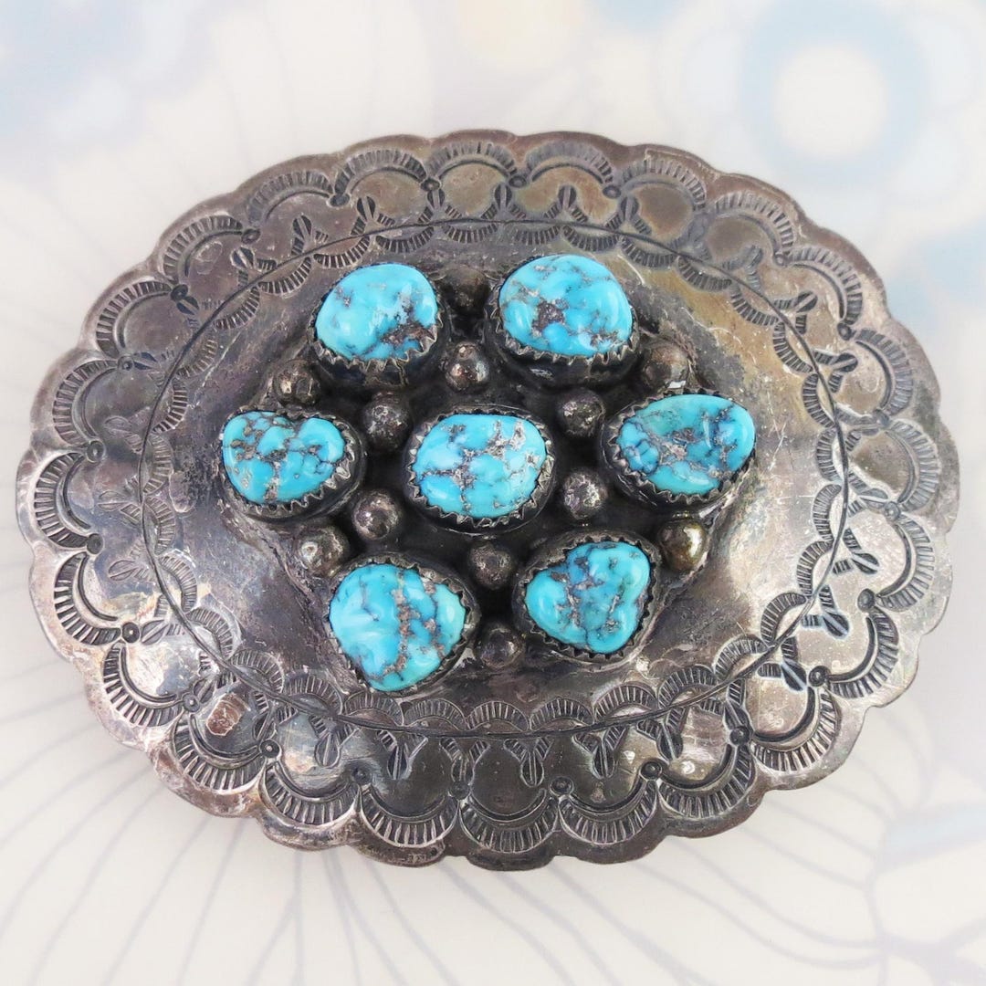 Sterling Silver Rocky Turquoise Cluster Vintage Old Pawn Native ...