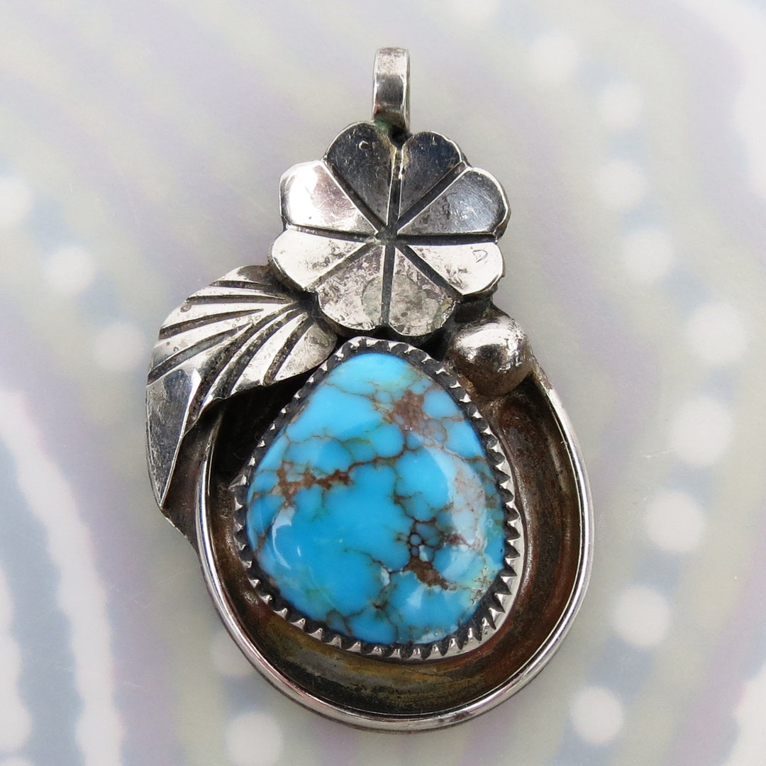 Natural Blue Turquoise W/ Red-brown Matrix in Silver Navajo Native ...
