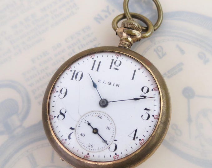 1906 Antique Elgin 7 Jewel Pocket Watch Movement in Bates & Bacon 0s ...