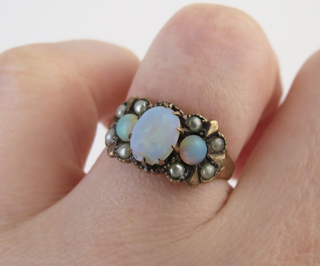 Victorian 10k Gold Triple Opal Seed Pearl Antique Ring Size - Etsy