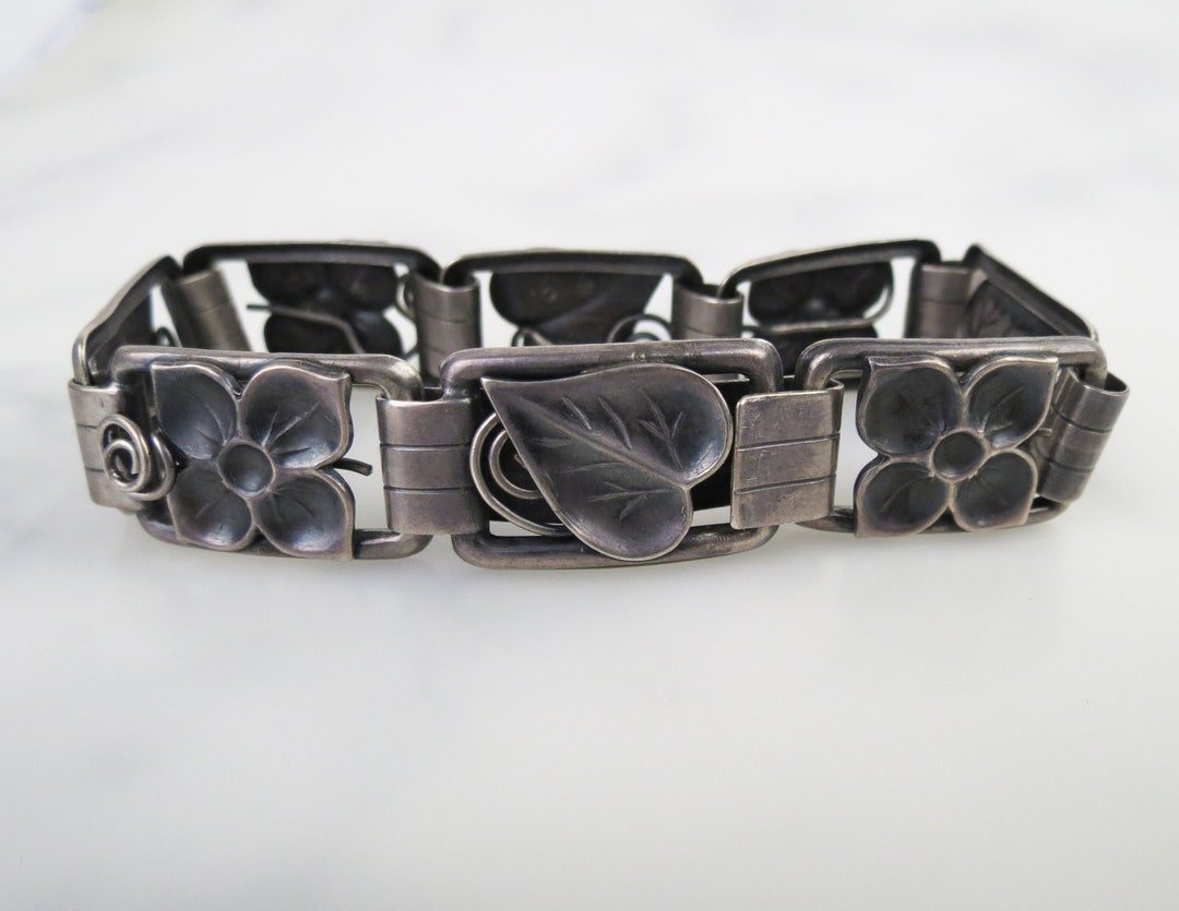 1950 Mid Century Swedish Sterling Silver Flower Leaf Panel Link Signed ...