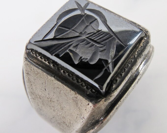 Vintage 1950s Sterling Silver Carved Roman Soldier Intaglio Hematite ...