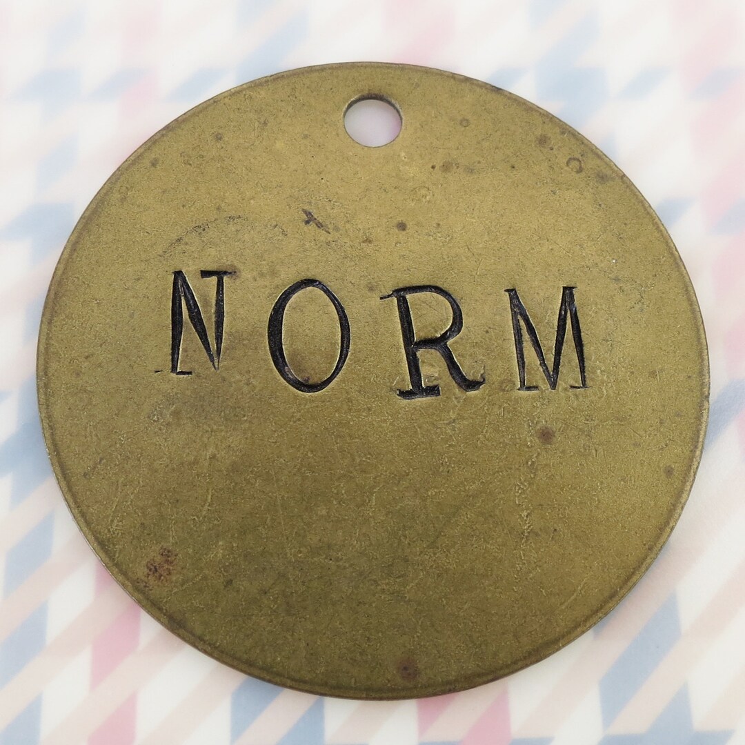 Large 2 Inch Vintage Round Brass Dog Tag Pendant With Name NORM - Etsy
