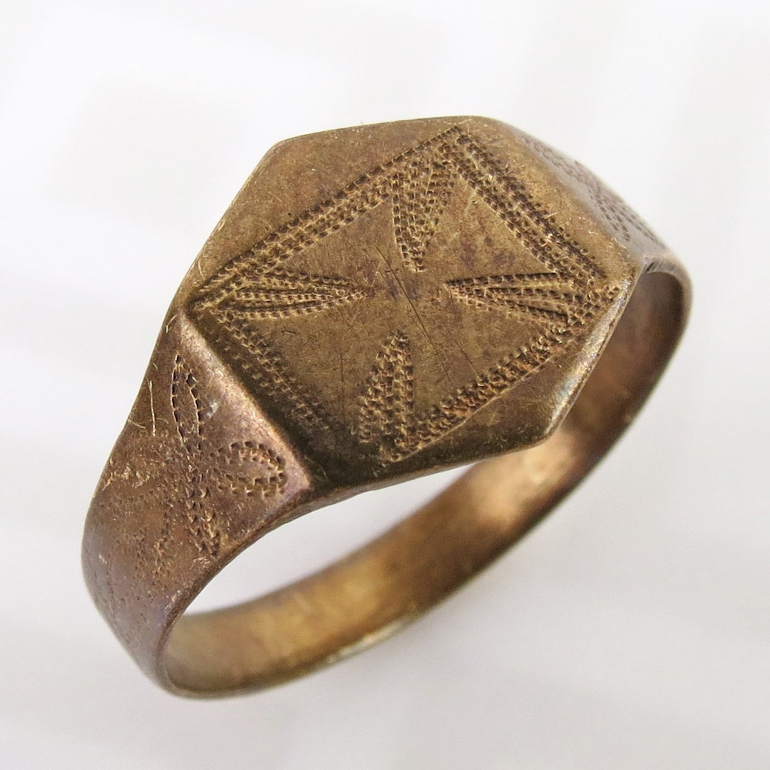 WWII Era Handmade Soldier's Trench Art Copper Band Ring With Iron Cross ...