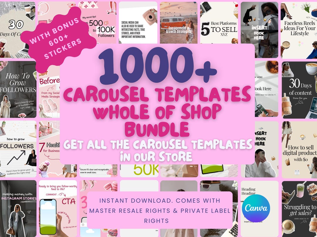 Whole Shop Bundle Aesthetic DFY Instagram Carousels Templates | Outline ...