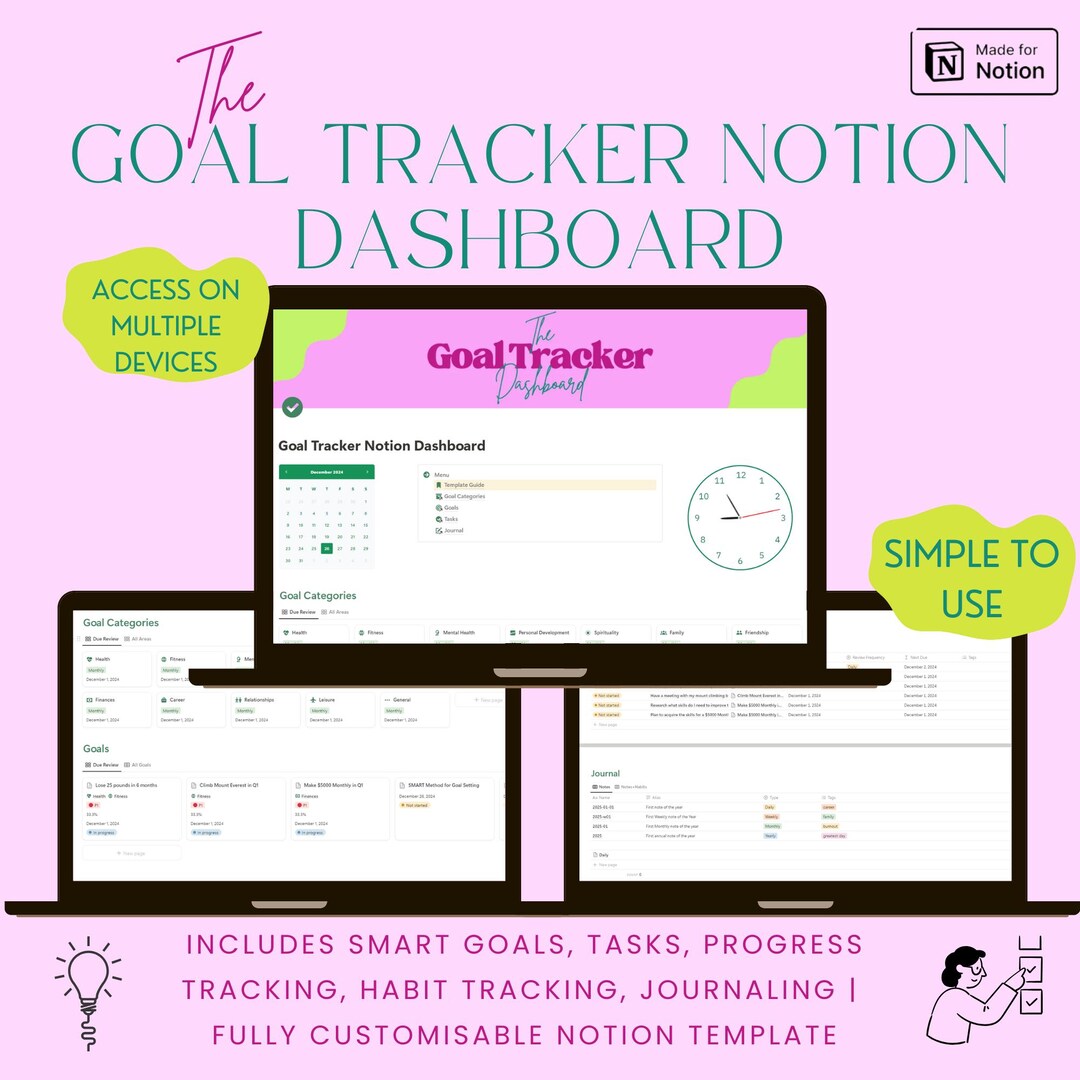 Notion Goal Setting Tracker Dashboard Template SMART Goals, Tasks ...