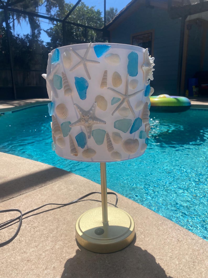 Seashell, Starfish, Sea Glass Lamp, Homemade Lamp Gold Base - Etsy