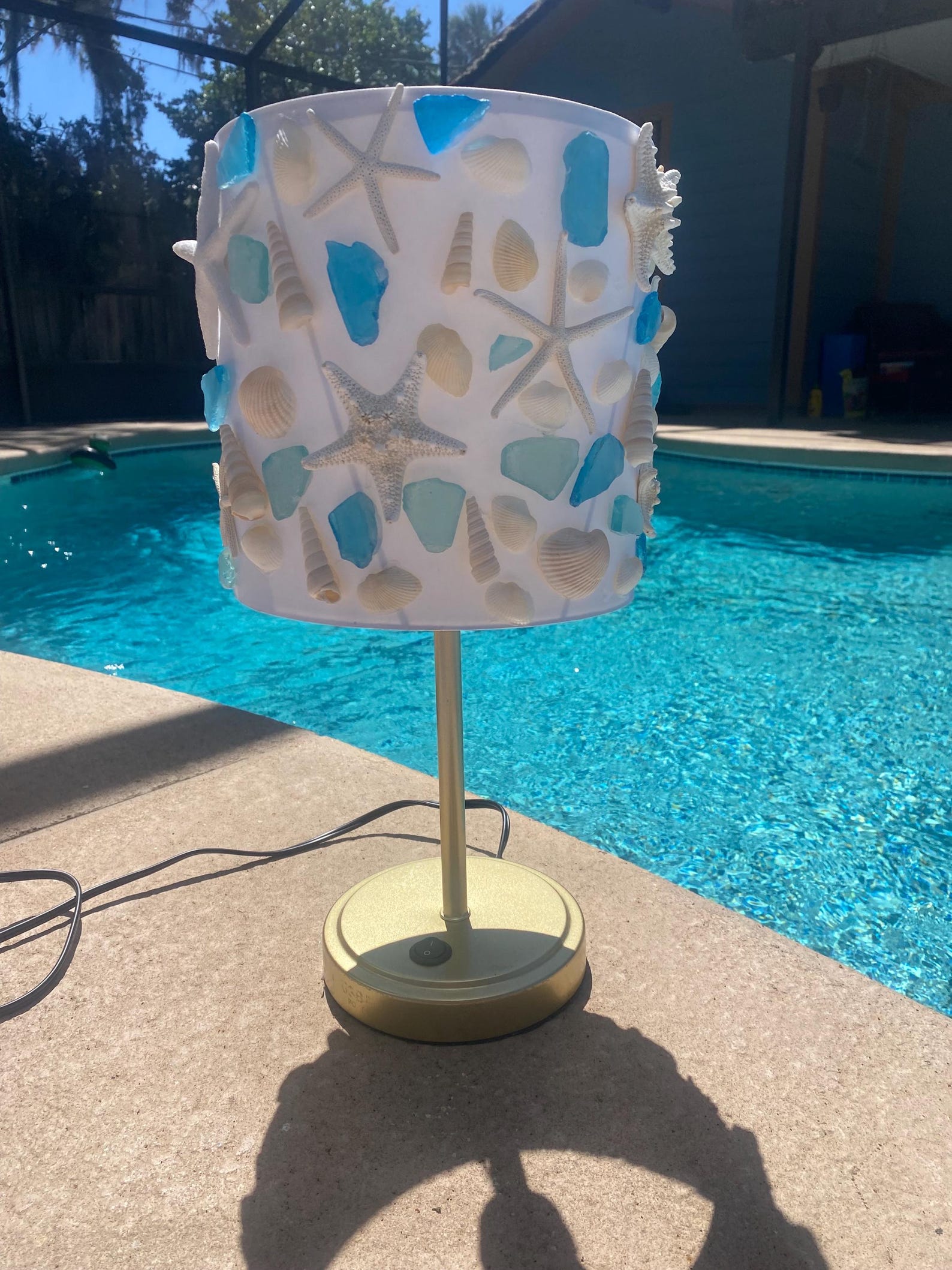 Seashell, Starfish, Sea Glass Lamp, Homemade Lamp Gold Base - Etsy