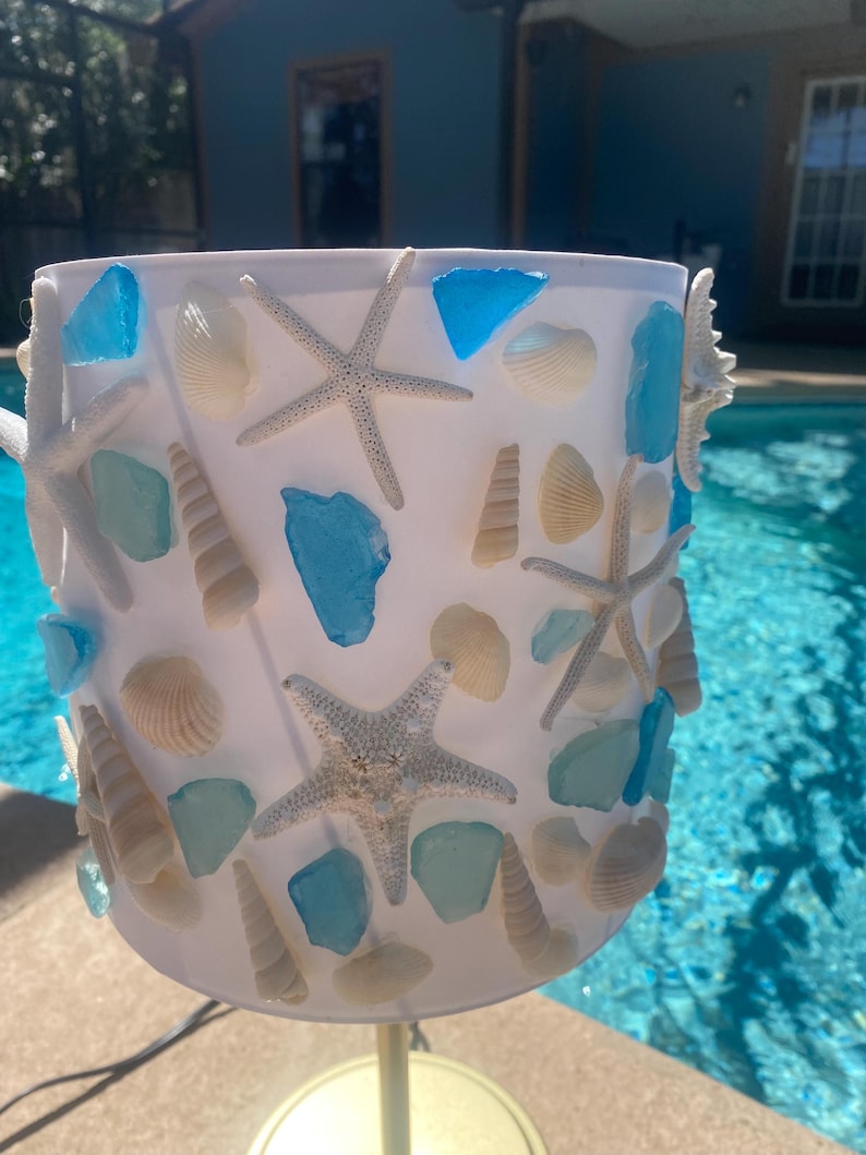 Seashell, Starfish, Sea Glass Lamp, Homemade Lamp Gold Base - Etsy