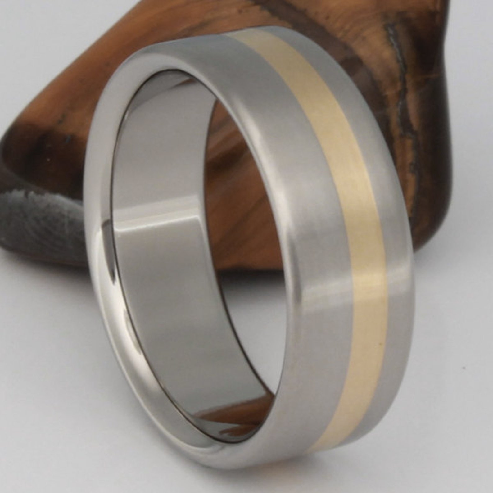 Gold Titanium Wedding Band with 18k Gold Inlay Gold and | Etsy
