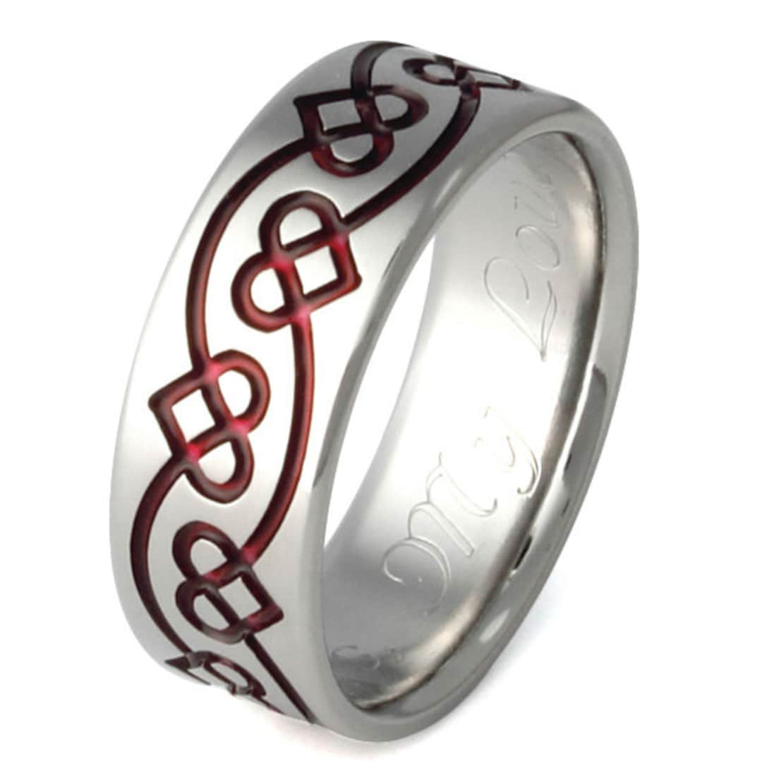 Irish Celtic Titanium Wedding Band Red Thread of Fate Ring Intertwined ...