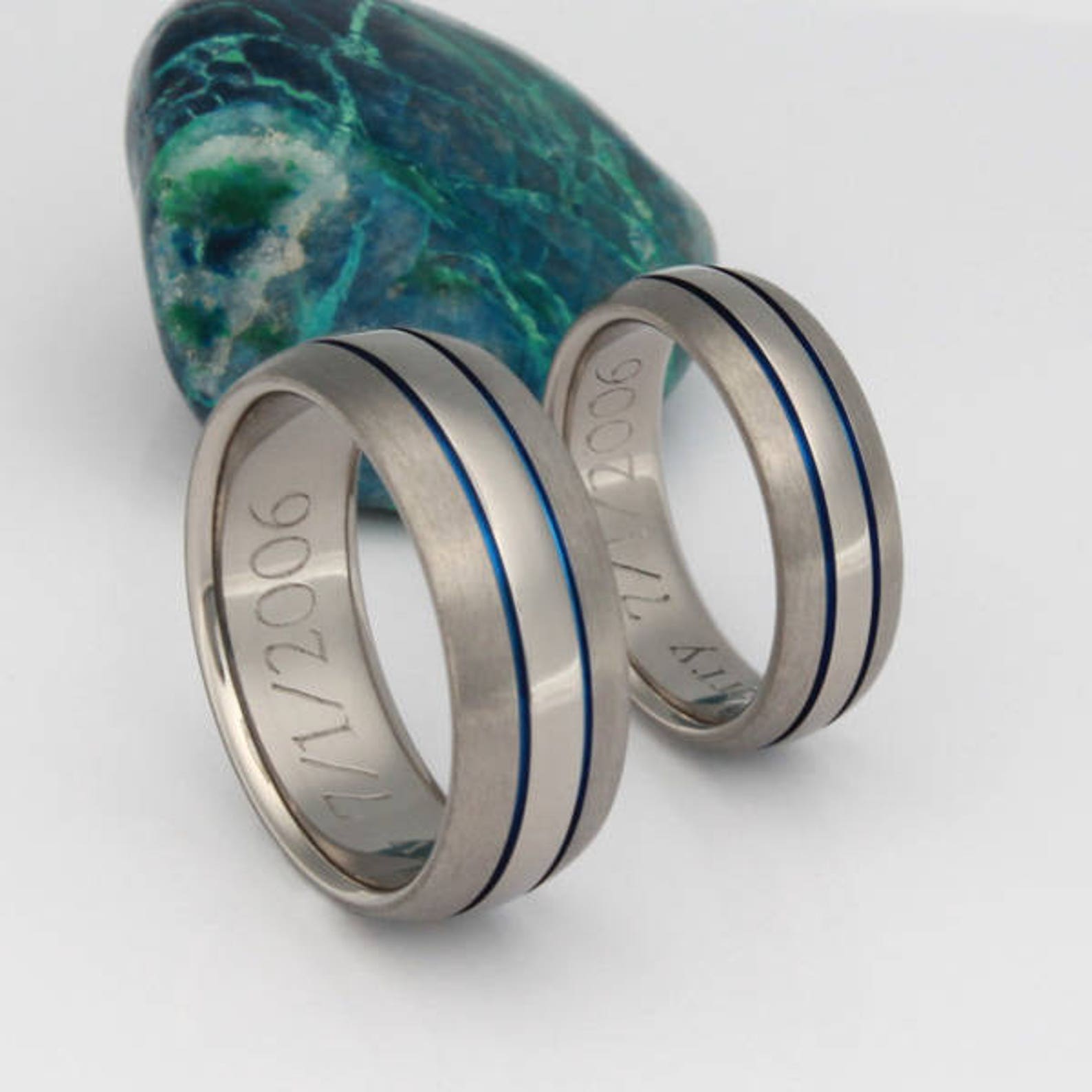 Matching Thin Blue Line Titanium Wedding Bands Wedding Ring - Etsy