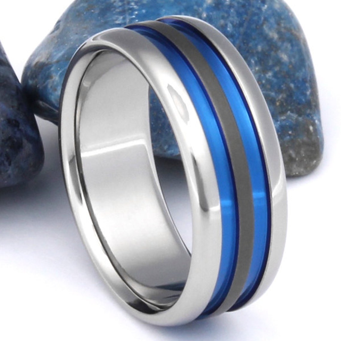 Anodized Blue Titanium Engagement Ring Thin Blue Line - Etsy