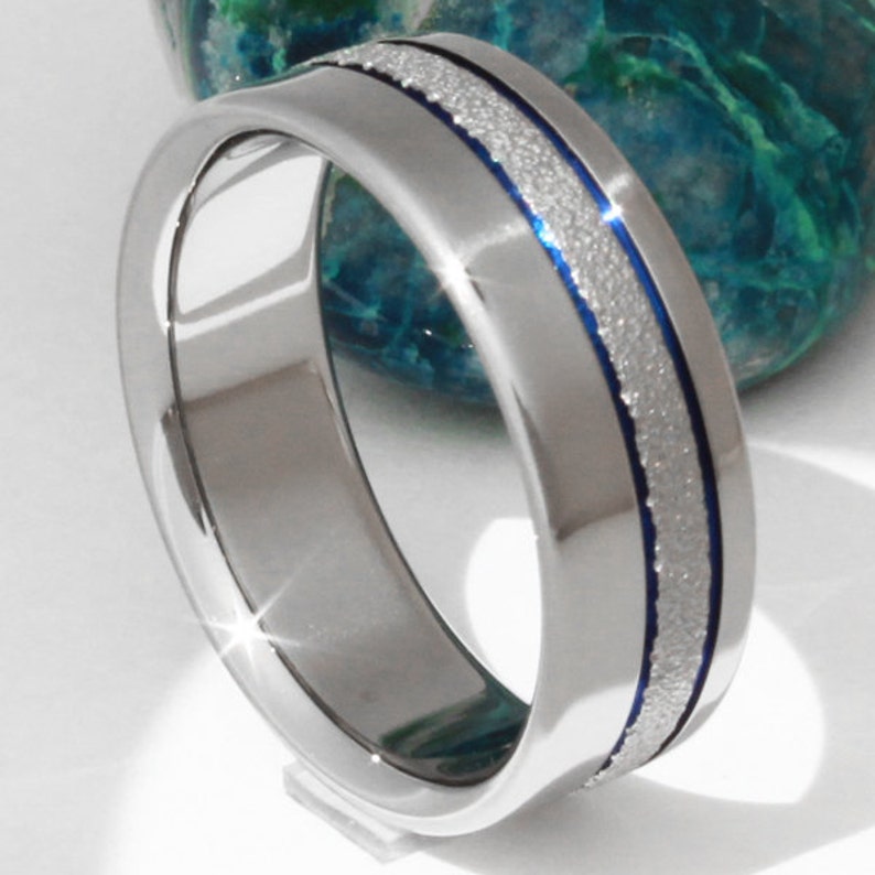 Frost Textured Titanium Wedding Band Thin Blue Line - Etsy