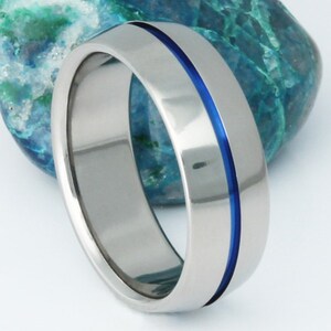 Titanium Ring - Thin Blue Line - Hand Carved Centered Blue Groove ...