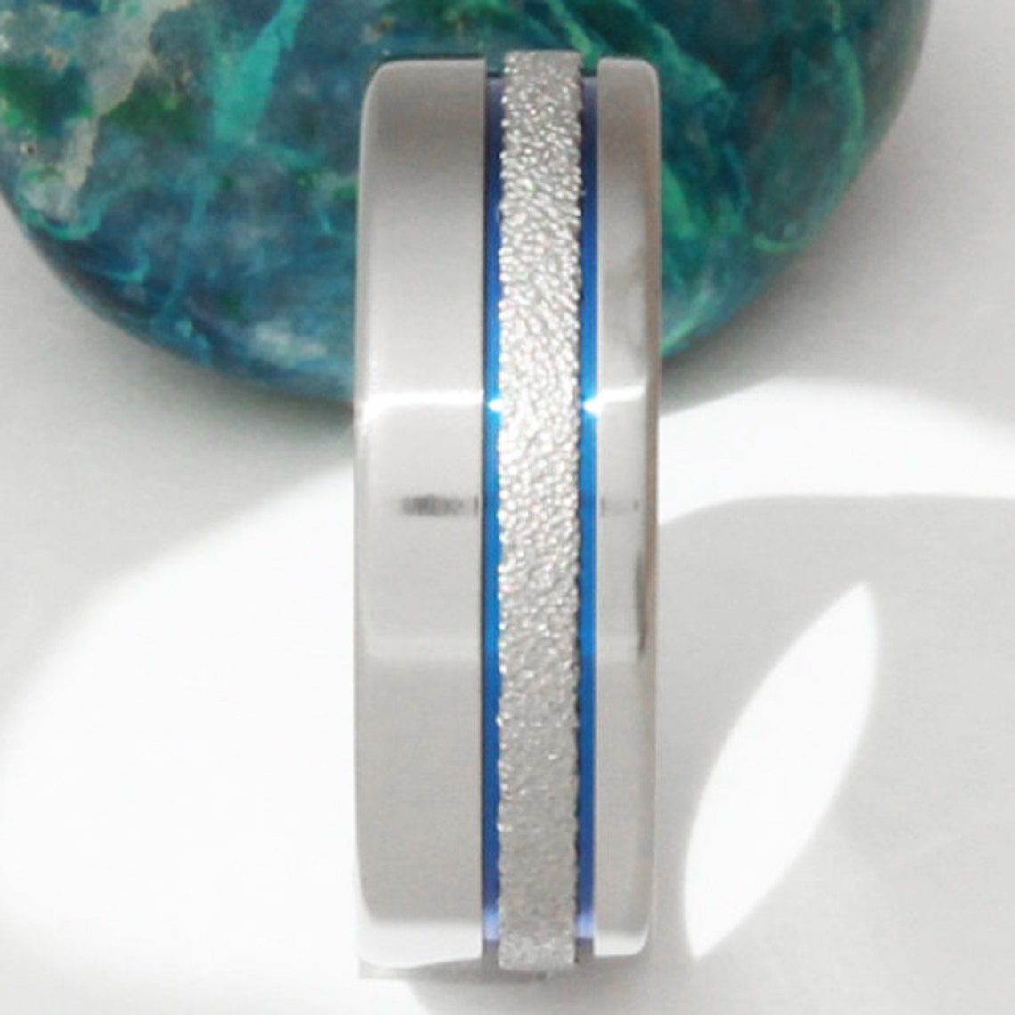 Frost Textured Titanium Wedding Band Thin Blue Line - Etsy