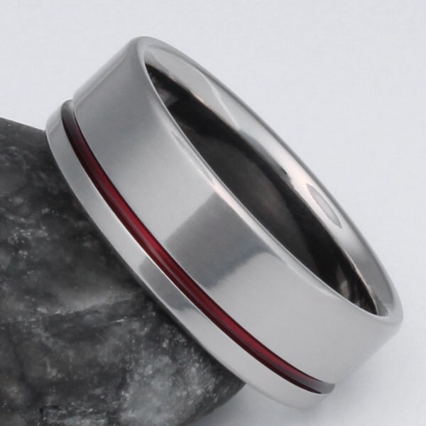 Thin Red Line Titanium Ring Firefighter's Ring Red - Etsy