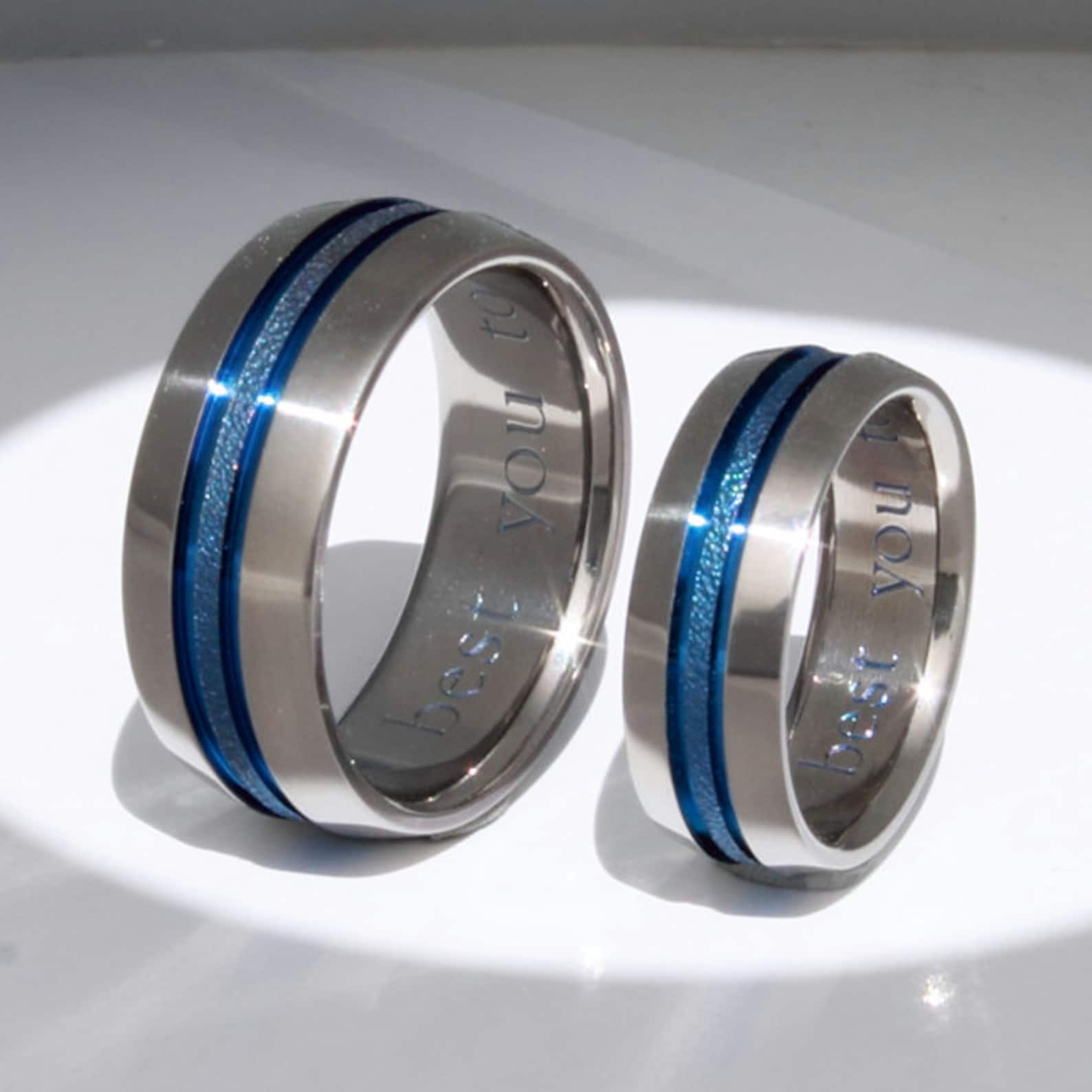 Matching Thin Blue Line Titanium Wedding Bands Frost Finish Etsy