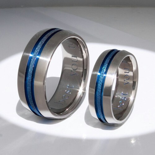 Matching Thin Blue Line Titanium Wedding Bands Frost Finish - Etsy