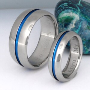 Thin Blue Line Titanium Wedding Band Set Matching His and Hers Blue ...