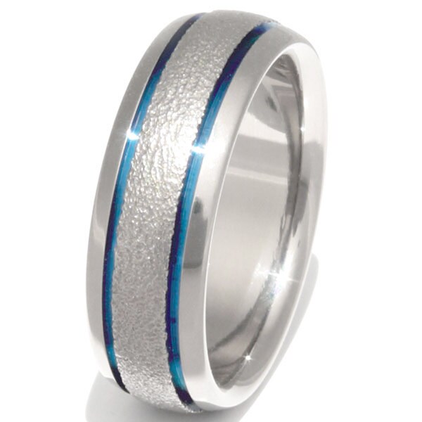 Blue Titanium Ring Custom Frost Finish Thin Blue Line | Etsy