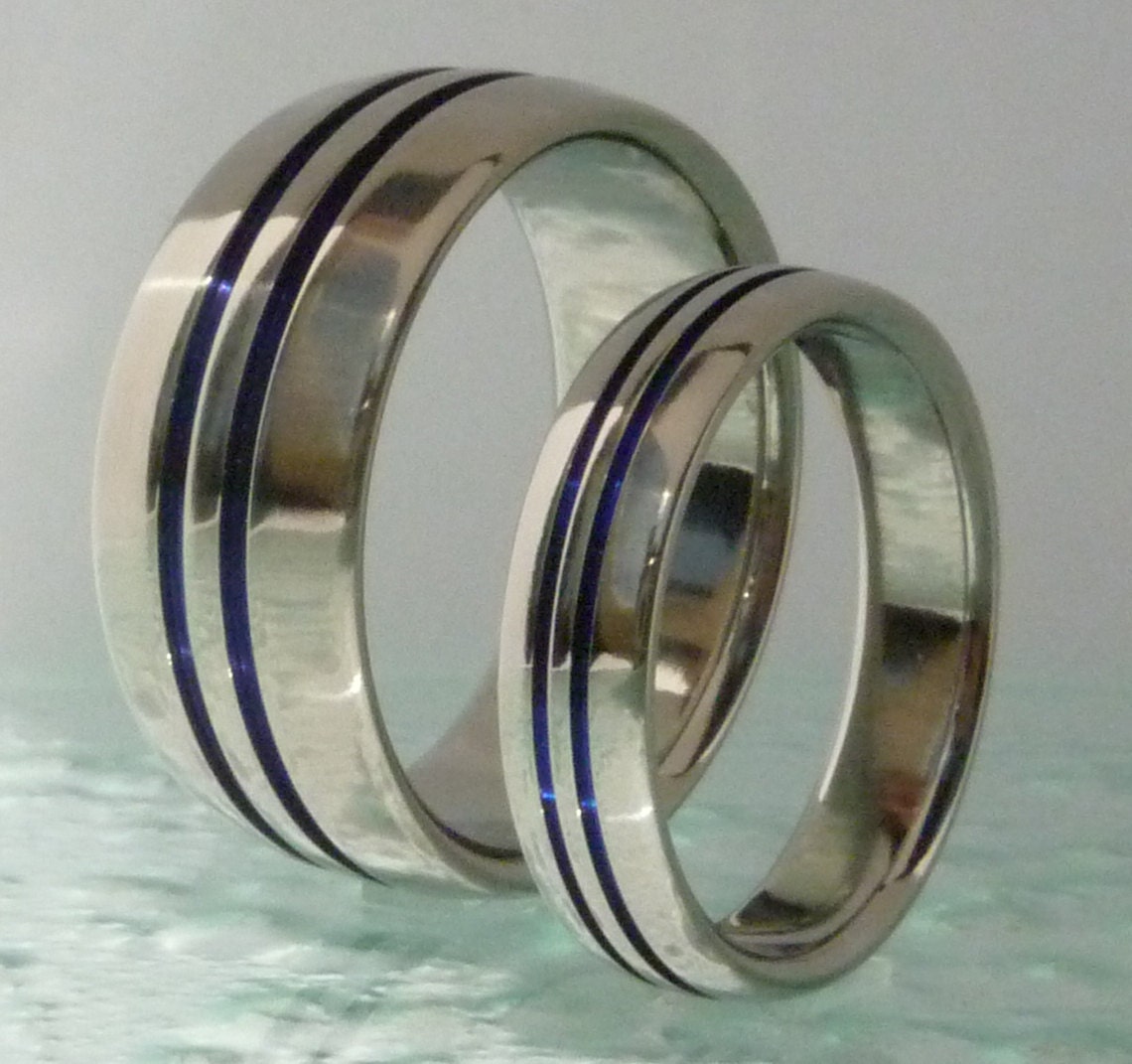 Thin Blue Line Titanium Ring Set Anodized Blue Titanium | Etsy
