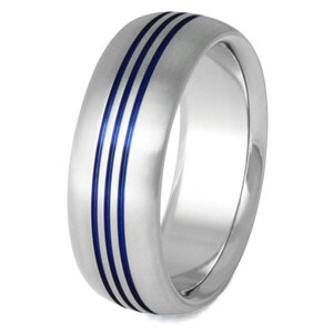 Thin Blue Line Titanium Wedding Band - Blue Striped Titanium Ring - Law ...