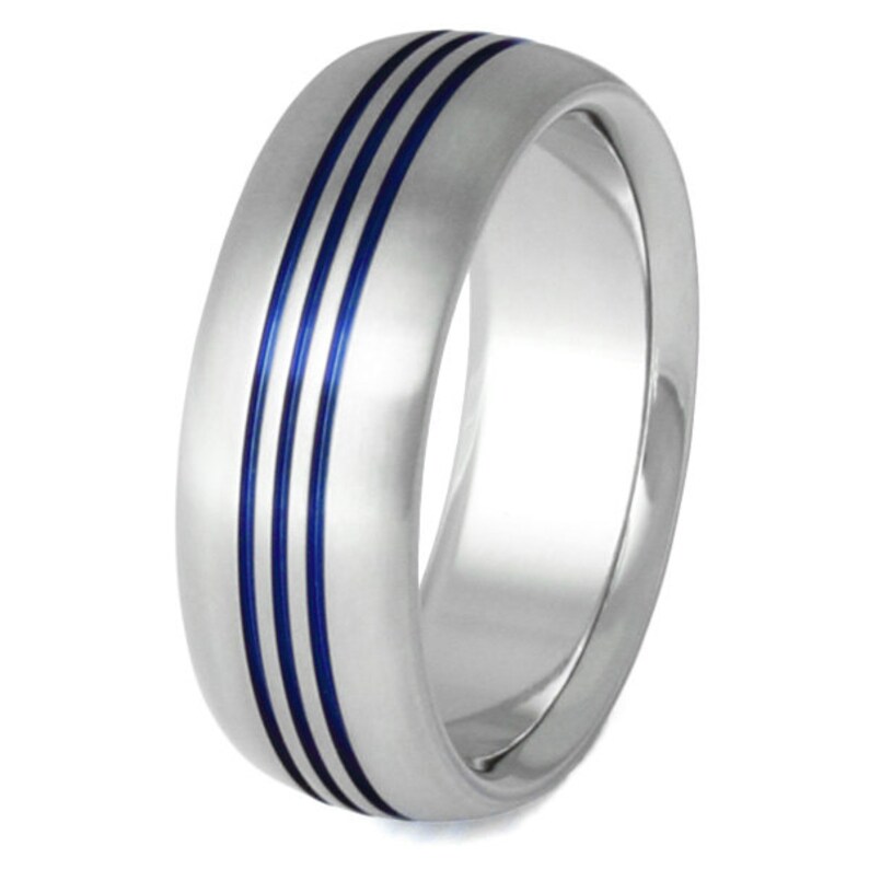 Thin Blue Line Titanium Wedding Band Blue Striped Titanium - Etsy