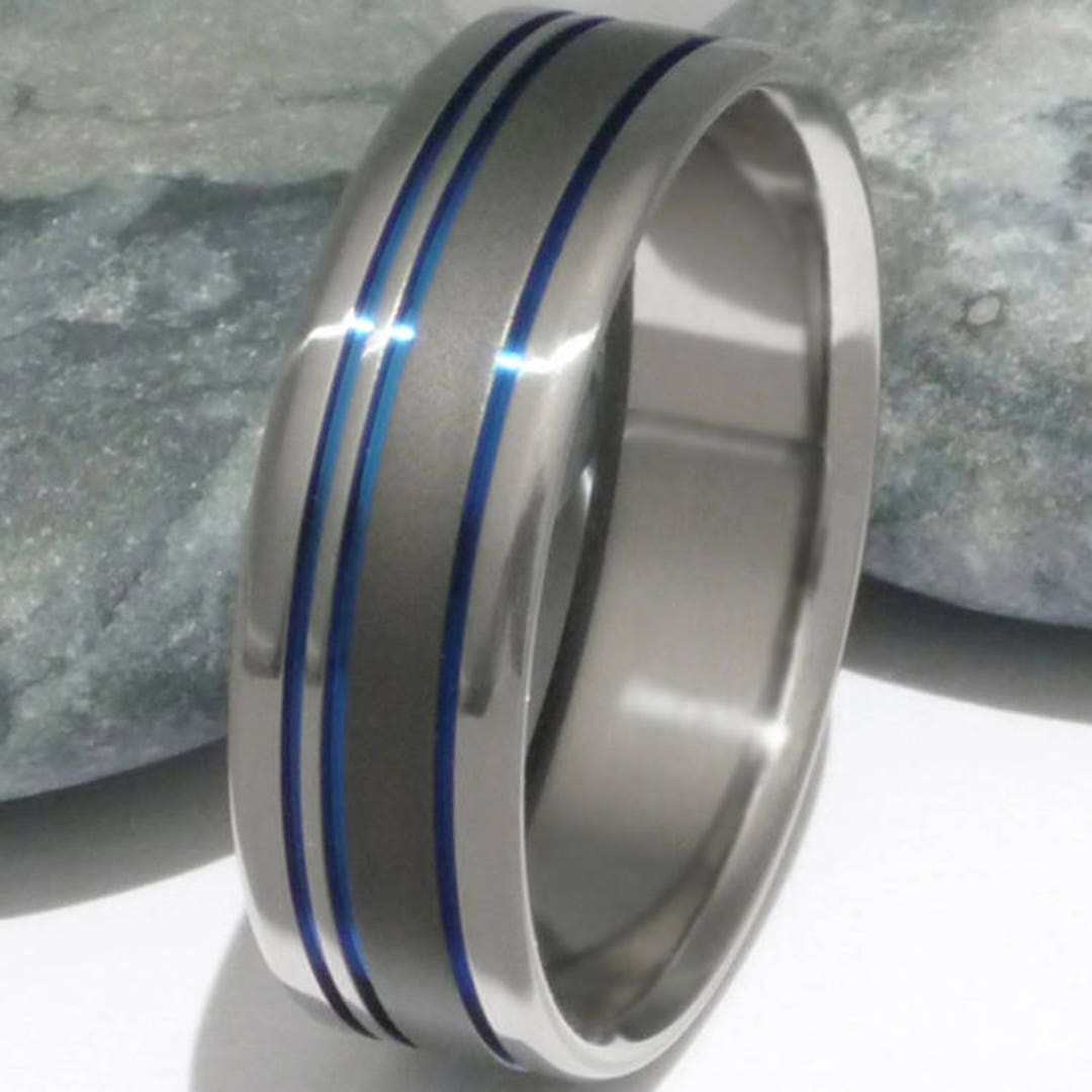 Thin Blue Line Titanium Ring Titanium Wedding Band Retirement Gift Blue ...