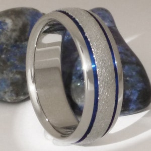 Blue Titanium Ring Custom Frost Finish Thin Blue Line Wedding Band ...