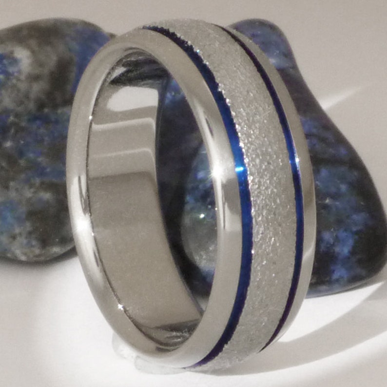Blue Titanium Ring Custom Frost Finish Thin Blue Line - Etsy